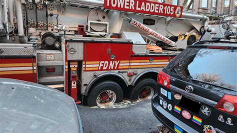 Fdny Ladder Gets Stuck In Sink Hole Firefighter Close Calls