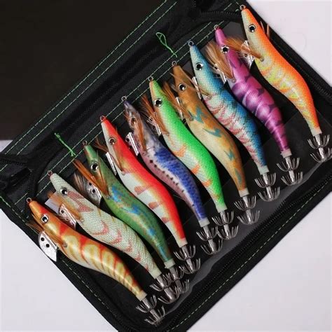 Rainbow Trout Lures Set With Squid Jig Hook Wooden Shrimp Octopus