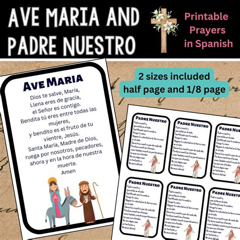 Padre Nuestro And Ave Maria Prayers In Spanish Printables 2 Sizes