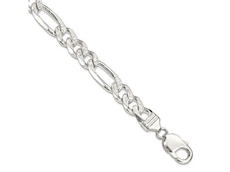 Sterling Silver 95mm Pavé Flat Figaro Chain Bracelet 14gjqa Jtv