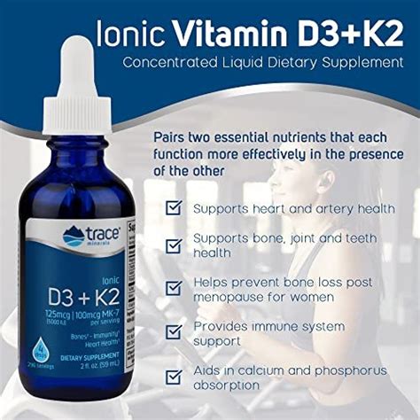 Trace Minerals Liquid Ionic Vitamin D3 K2 125 Mcg 5000 Iu D3
