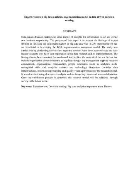 Pdf Expert Review On Big Data Analytics Implementation Model In Data