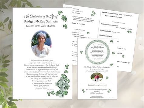 Celtic Cross And Shamrocks Funeral Programs Personalized Mass Booklets