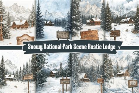 Snowy National Park Scene Rustic Lodge Graphic By Design Hut · Creative