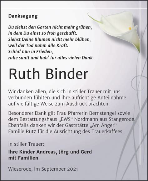 Traueranzeigen Von Ruth Binder Abschied Nehmen De