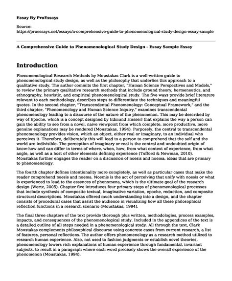 📚 A Comprehensive Guide To Phenomenological Study Design Essay Sample