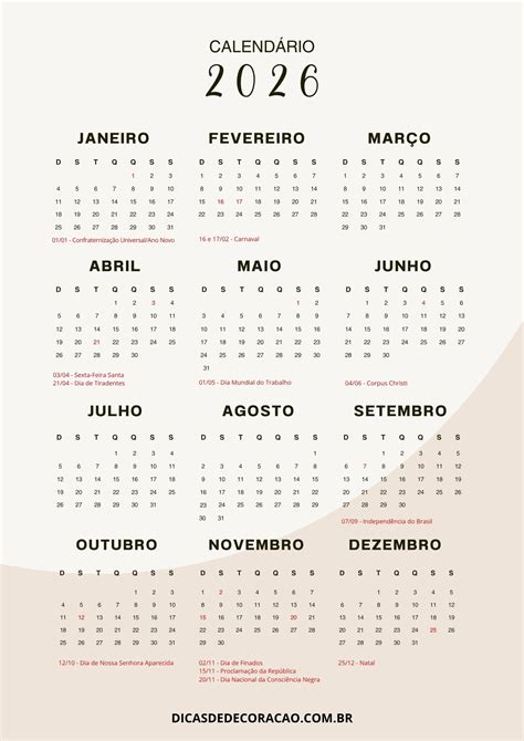Calendario Completo Del Ano 2026