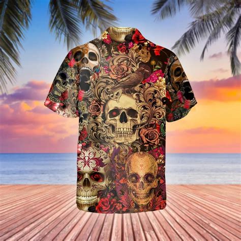 Vintage Flower Skull Hawaiian Shirt Hawaiian Button Up Shirt Aloha
