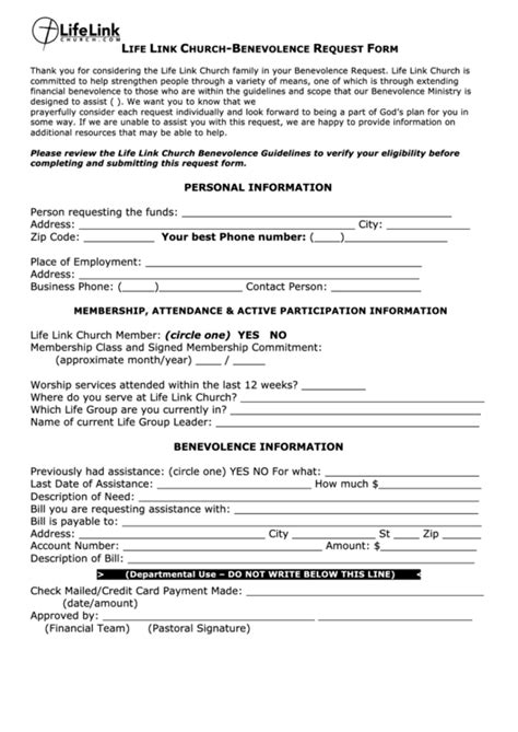 Benevolence Form Application Printable Pdf Download