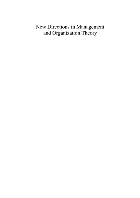 Pdf New Directions In Management And Organization Theory New