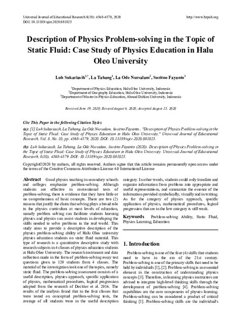 Pdf Description Of Physics Problem Solving In The Topic Of Static