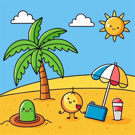 Summer Cartoon Clip Art Vector Illustration Design Premium Ai