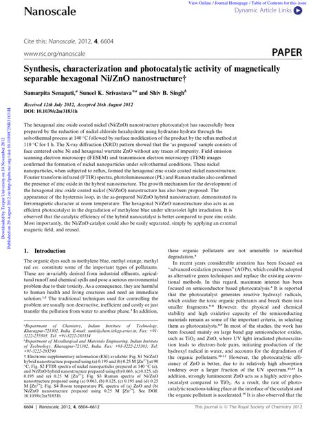 Pdf Synthesis Characterization And Photocatalytic Activity Of Magnetically Separable