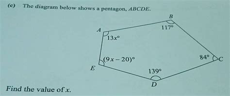 solved the diagram below shows a pentagon abcde find the value of x