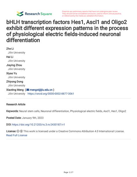 Pdf Bhlh Transcription Factors Hes1 Ascl1 And Oligo2 Exhibit