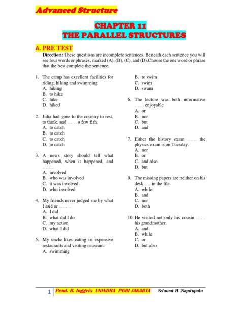 Unit 11 Parallel Structure Pdf Noun Verb