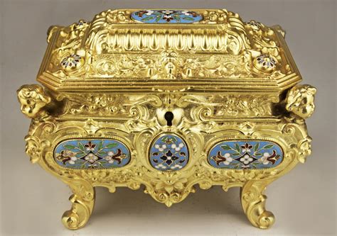 19th Century French Empire Cloisonné Bronze Jewelry Casket With Velvet