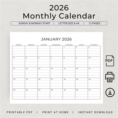 2026 Monthly Calendar Printable With Lines — Calendars Printables