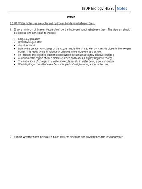 22 Water Notes Pdf Chemical Bond Chemical Polarity
