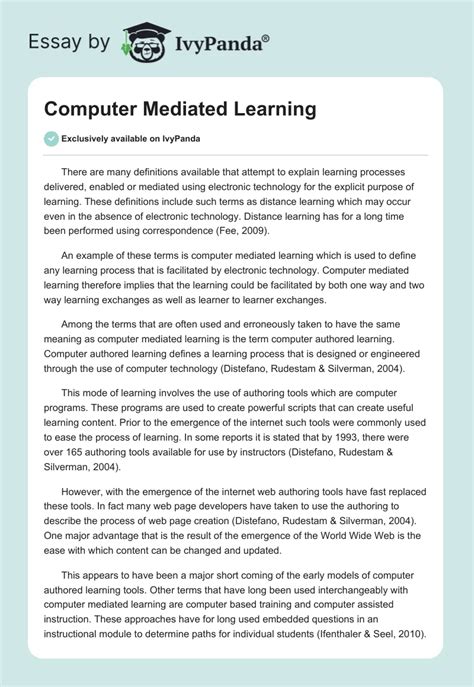 Computer Mediated Learning 647 Words Essay Example