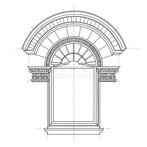 Architectural Drawing Of A Classical Window Design Featuring A Semi