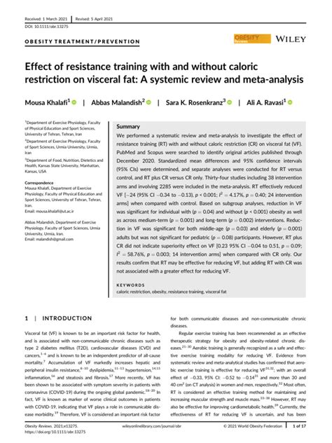 Effect Of Resistance Training With And Without Caloric Restrictionon