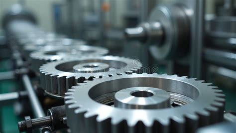 Precision Metal Gears In Motion On Automated Assembly Line In Clean Factory Setting Stock