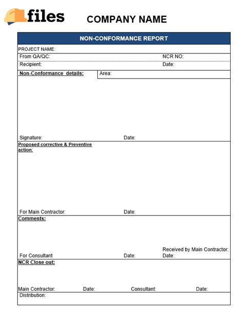 Non Conformance Work Report Construction Files