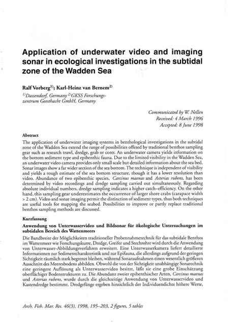 PDF Application Of Underwater Video And Imaging Sonar In Ecological Investigations In The