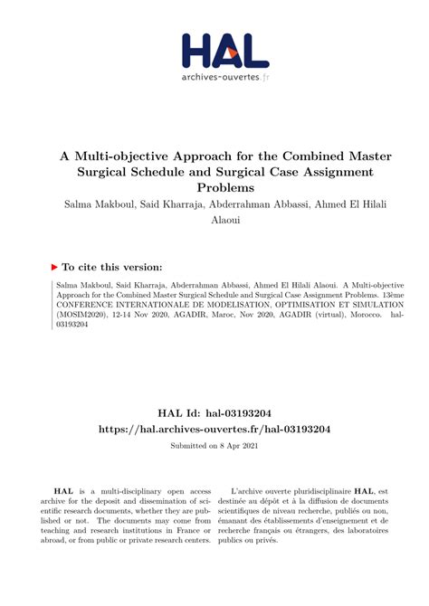 Pdf A Multi Objective Approach For The Combined Master Surgical Schedule And Surgical Case