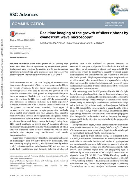 Pdf Real Time Imaging Of The Growth Of Silver Ribbons By Evanescent Wave Microscopy