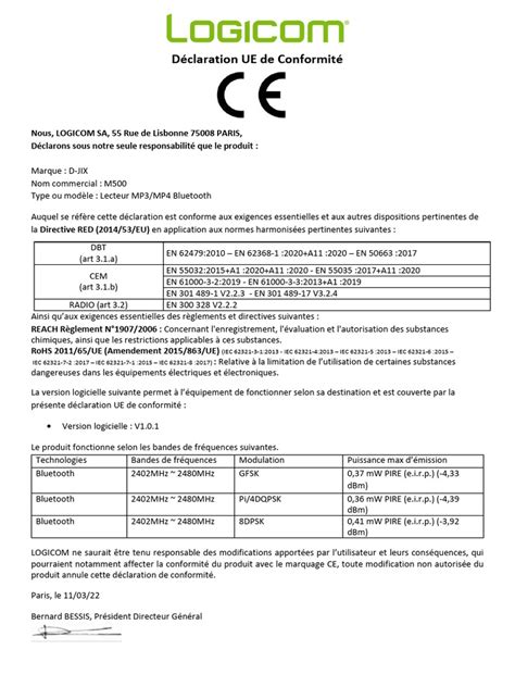 Déclaration Ue De Conformité Djix M500 Pdf