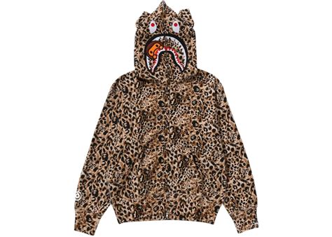 Bape Wild Leopard Pattern Milo Shark Full Zip Hoodie Beige Mens Ss25