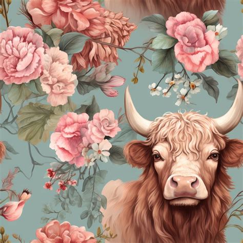 Pastel Highland Cows Pattern 6 Fabric