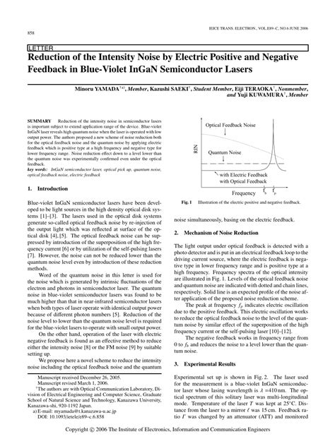 Pdf Reduction Of The Intensity Noise By Electric Positive And Negative Feedback In Blue Violet