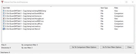 ExamDiff Pro Help Filtered Out Files And Directories Dialog