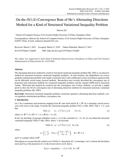 Pdf On The O 1 K Convergence Rate Of Hes Alternating Directions