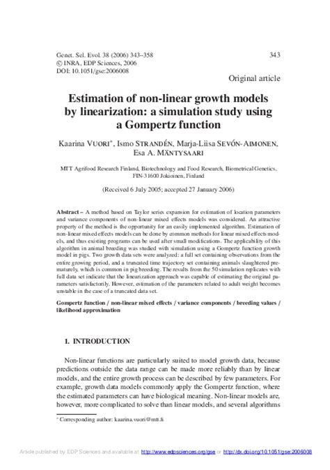 Pdf Estimation Of Non Linear Growth Models By Linearization A
