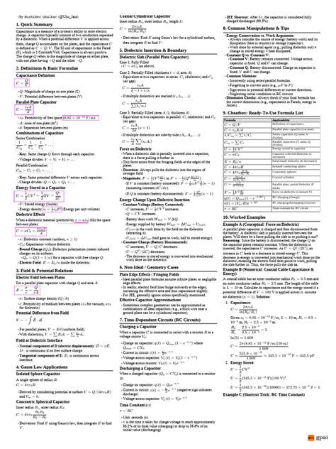 Capacitance Jee Cheatsheet Pdf Capacitor Capacitance