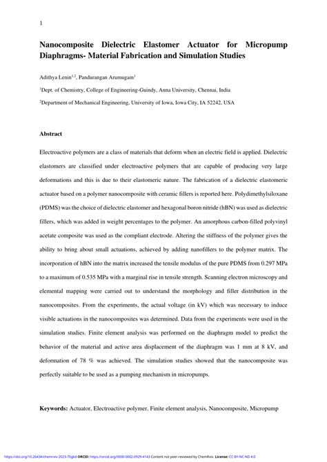 Pdf Nanocomposite Dielectric Elastomer Actuator For Micropump