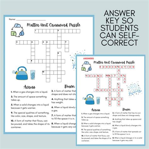 Properties Of Matter Crossword Puzzle Science Solid Liquid Gas