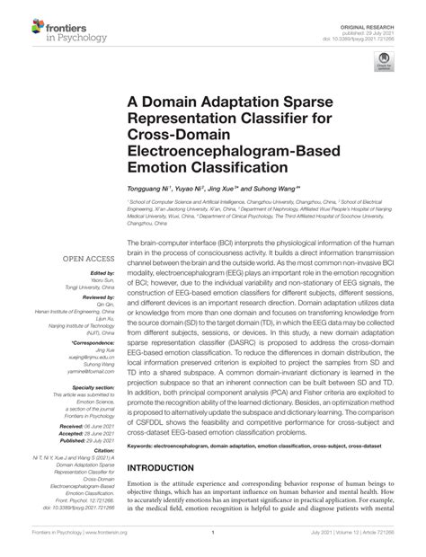 Pdf A Domain Adaptation Sparse Representation Classifier For Cross Domain Electroencephalogram