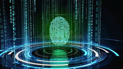 Green Holographic Fingerprint Surrounded By Digital Binary Code