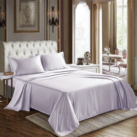 Cozylux Satin Sheets Queen Size 4 Piece Taro Purple Bed