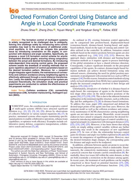 PDF Directed Formation Control Using Distance And Angle In Local Coordinate Frameworks