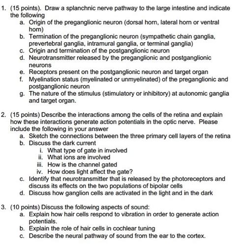 Solved 1 15 Points Draw A Splanchnic Nerve Pathway To