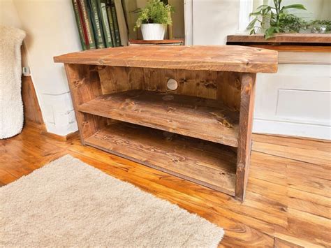 Rustic Corner Unit Tv Stand With Shelves Handmade Angle Cabinet Shelf