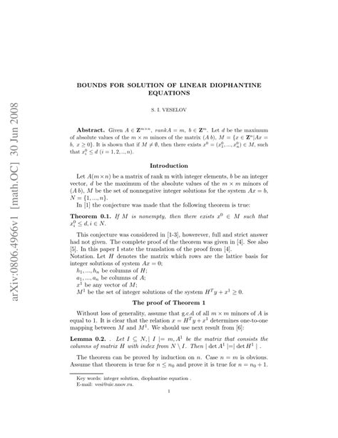 Pdf Bounds For Solution Of Linear Diophantine Equations