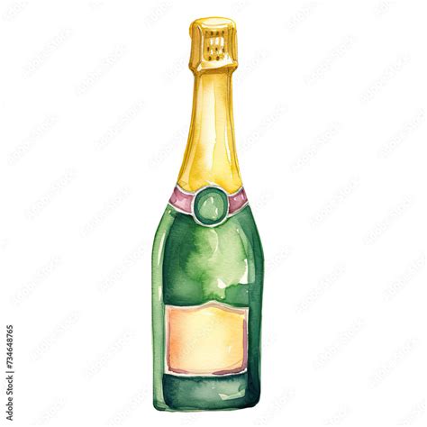 Ai Generated Watercolor Green Champagne Bottle Clip Art Illustration