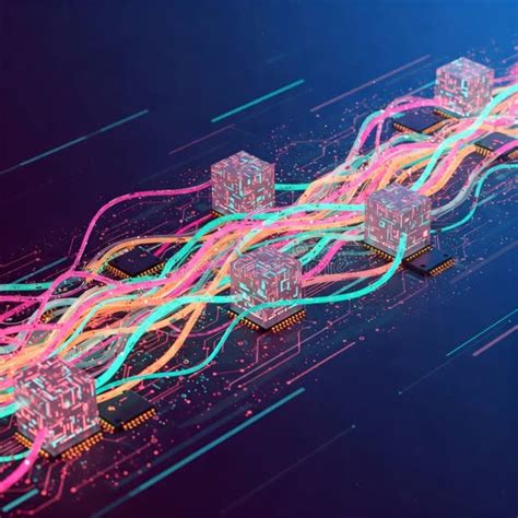 Quantum Computing Processors Transferring Data Through Colorful Cables